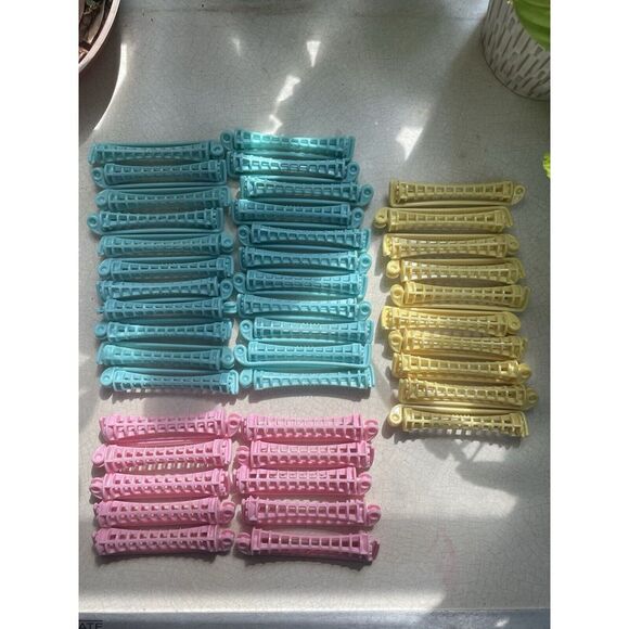 Hair | Vintage Toni Pink Blue Yellow Spin Arm Perm Rollers 42 Piece Set ...
